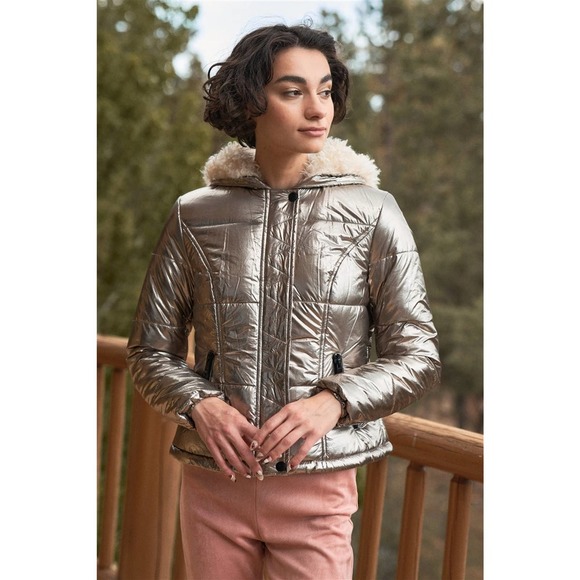 Tasha | Jackets & Coats | Tasha Apparel Gunmetal Gray Metallic Fuzzy ...
